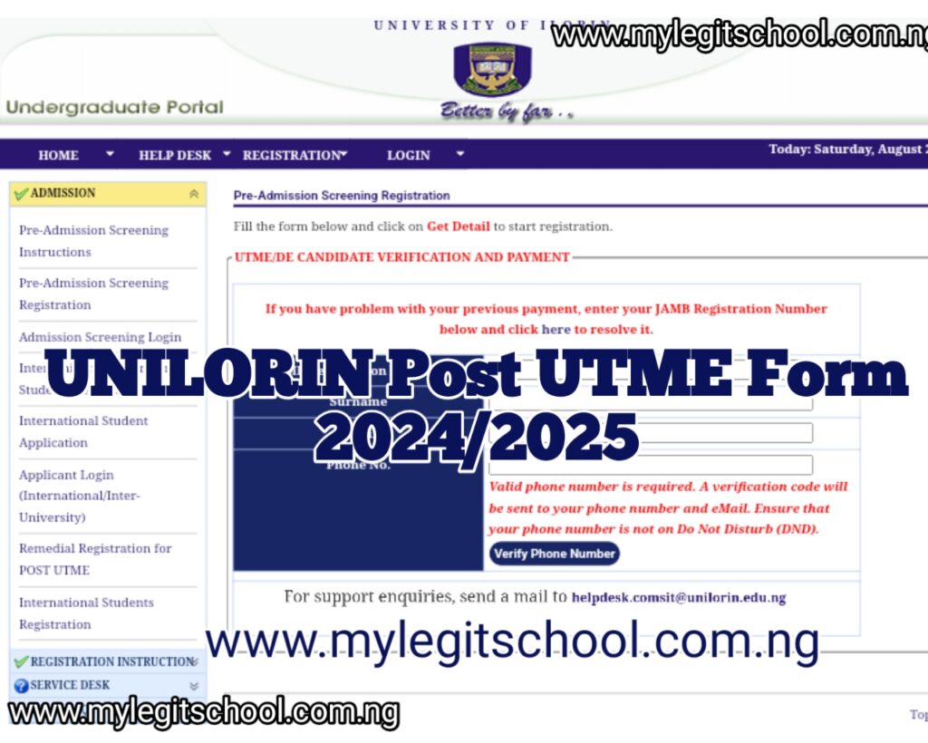 UNILORIN post UTME Form 2025/2026 is Out | Approved - My Legit School