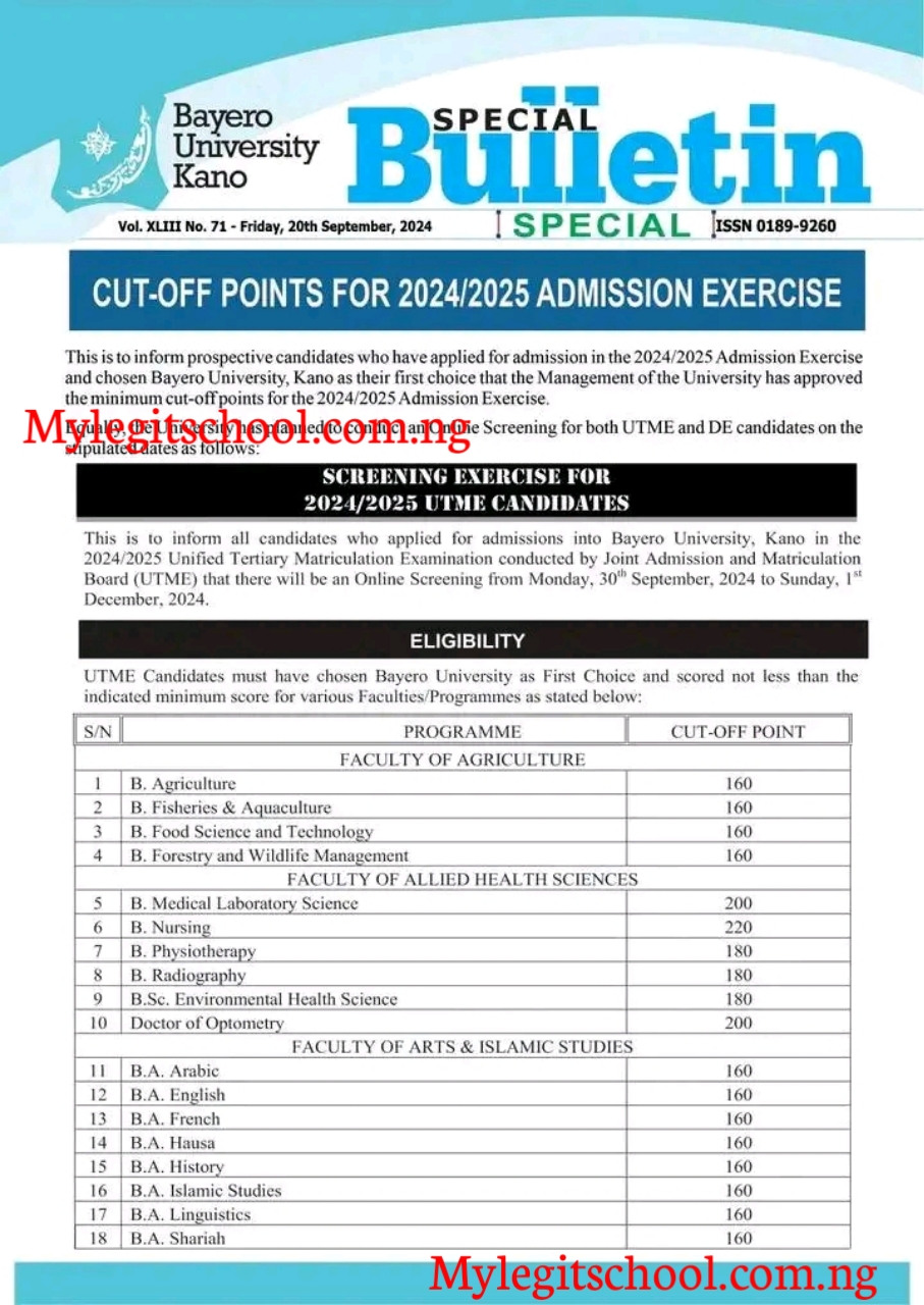 Updated BUK Cut Off Mark for All Courses 2025/2026 Academic Session - My Legit School