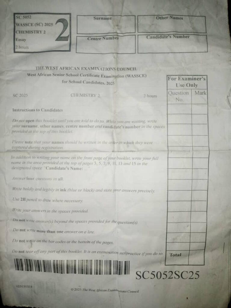 2025 WAEC Chemistry Questions and Answers [Essay and OBJ] - My Legit School
